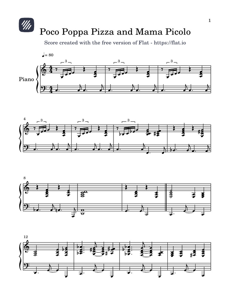 Poco Poppa Pizza Piccolo Score | PDF