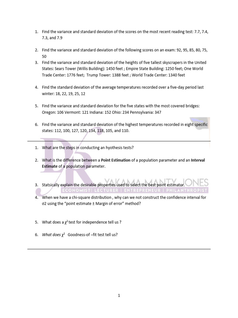 Chi Square - Problem Set | PDF | Standard Deviation | Variance