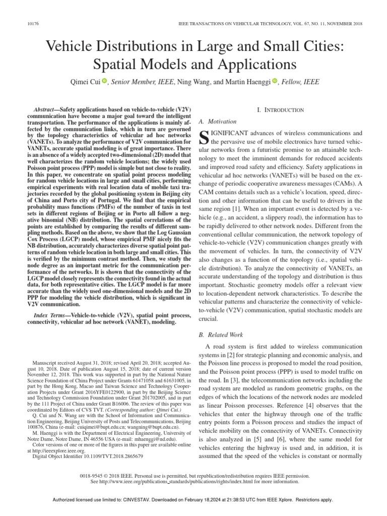Vehicle Distributions in Large and Small Cities Spatial Models and ...