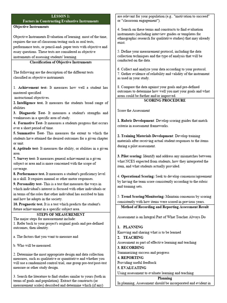 Lesson 1 | PDF | Educational Assessment | Multiple Choice