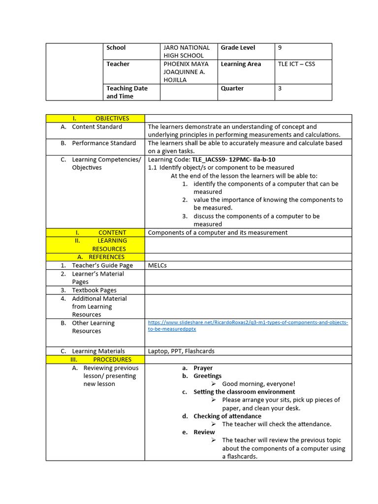 Lesson Plan Measurement | PDF | Computer Data Storage | Solid State Drive
