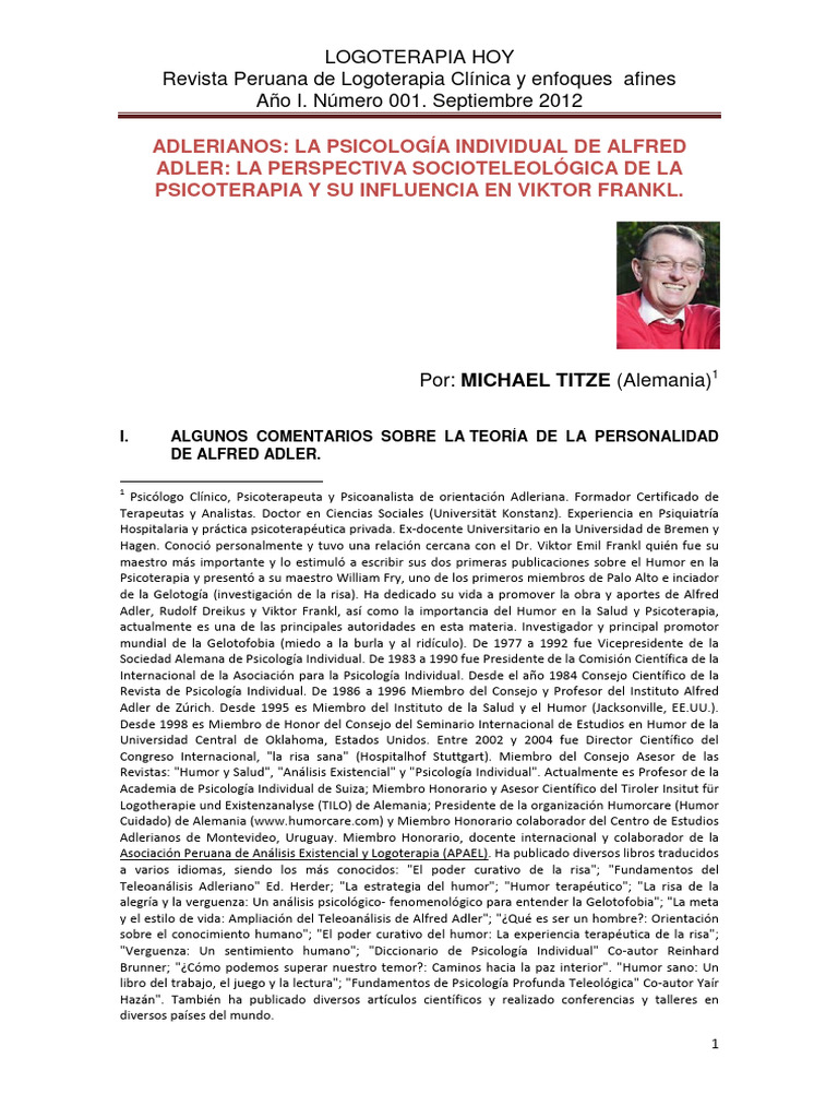 Adlerianos 001. Michael Titze. Apael | PDF | Psicoanálisis | Neurosis