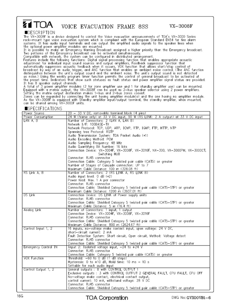 4786 VX 3008f Voice Evacuation Frame 8ss Specification | PDF