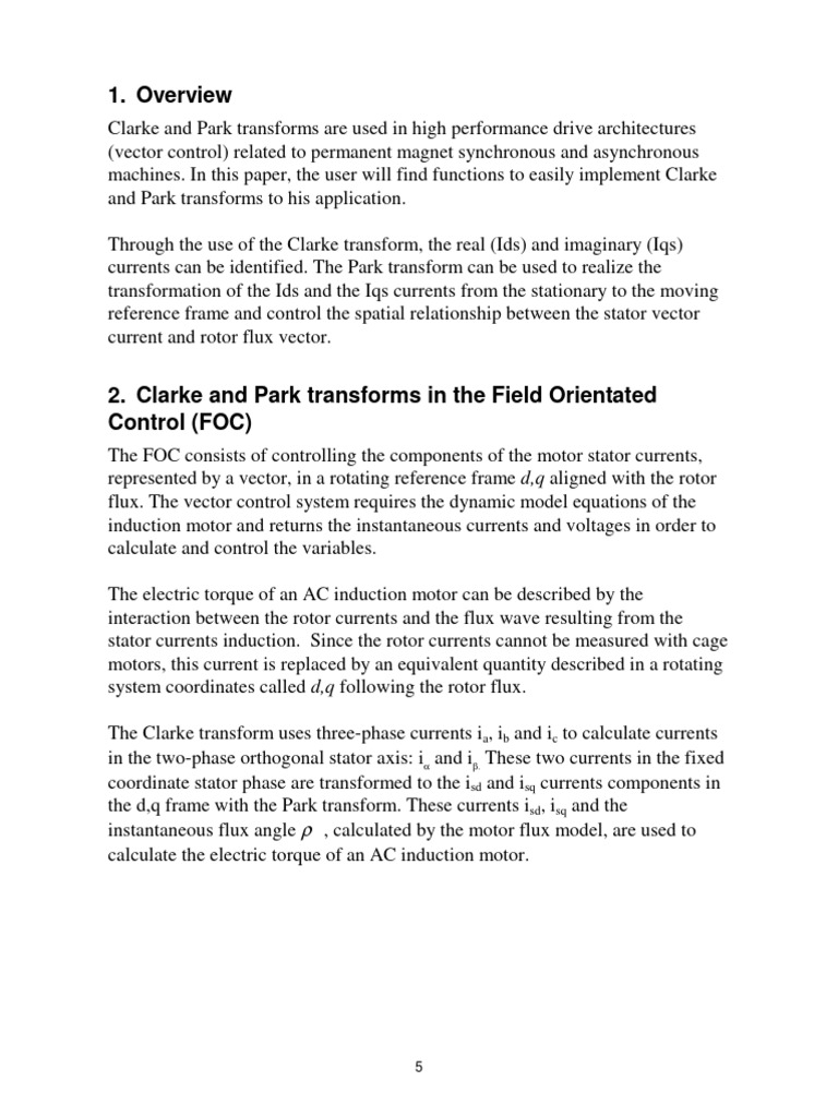 Clarke and Park Transform Overview | PDF | Electric Motor | Electrical ...