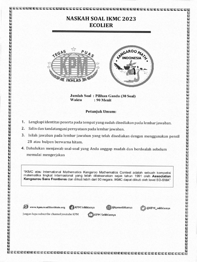 Soal IKMC 2023 - Kelas 3-4 - Ecolier | PDF