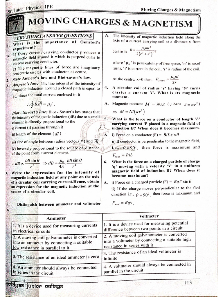 Moving Charges and Magnetism Notes. | PDF
