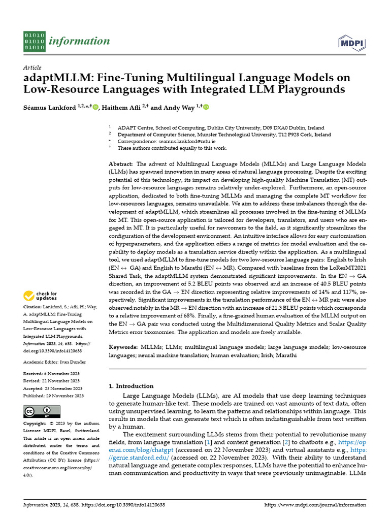 adaptMLLM Fine-Tuning Multilingual Language Models | PDF | Artificial Intelligence ...