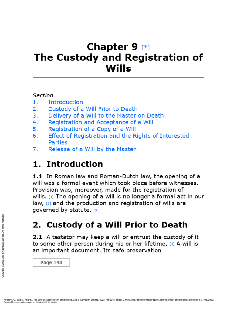 The Law of Succession in South Africa - (Chapter 9 The Custody and Registration of Wills) | PDF ...