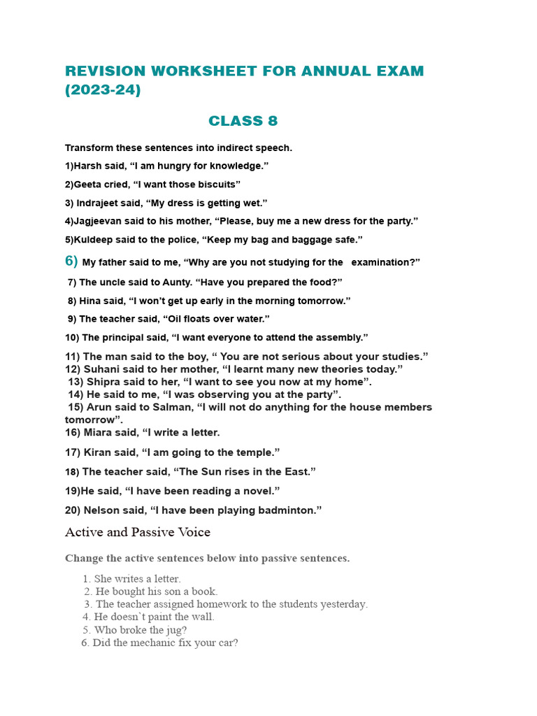 Class 8 Worksheet | PDF | Linguistics