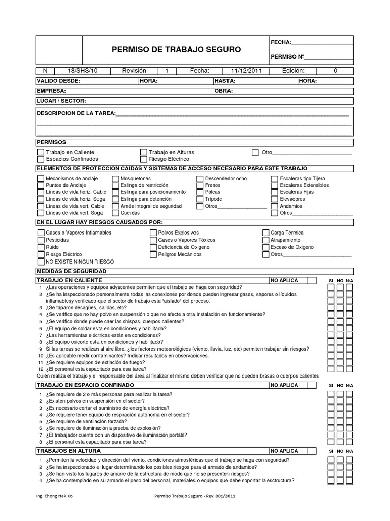 Permiso Trabajo Rev 001-2011 | PDF | Herida Permiso Trabajo Rev 001-2011 | PDF | Herida