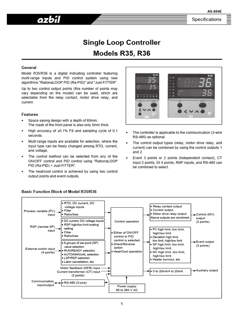 Single Loop Controller Models R35, R36: General | PDF | Power Supply | Relay
