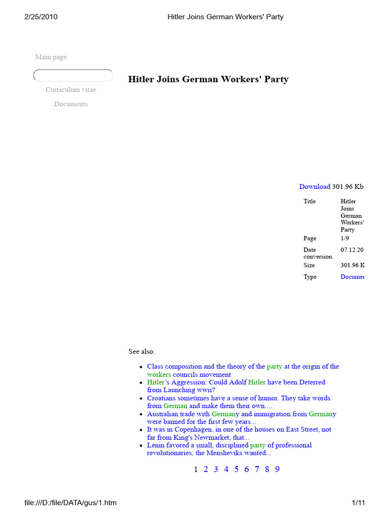 Hitler Joins German Workers' Party | PDF | Adolf Hitler | Nazi Germany