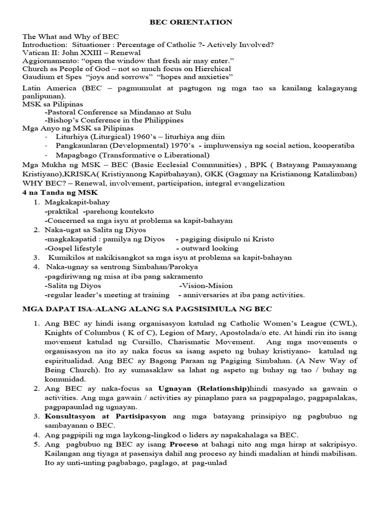 Bec Orientation Sessions | PDF