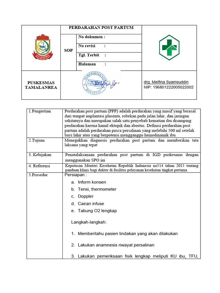 SOP Patologis - perd post partum | PDF
