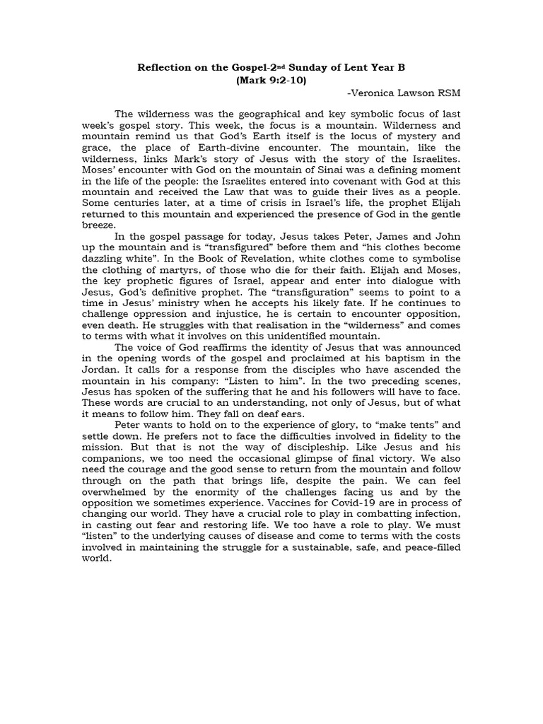 Reflection On The Gospel | PDF | Jesus | Gospel Of Mark