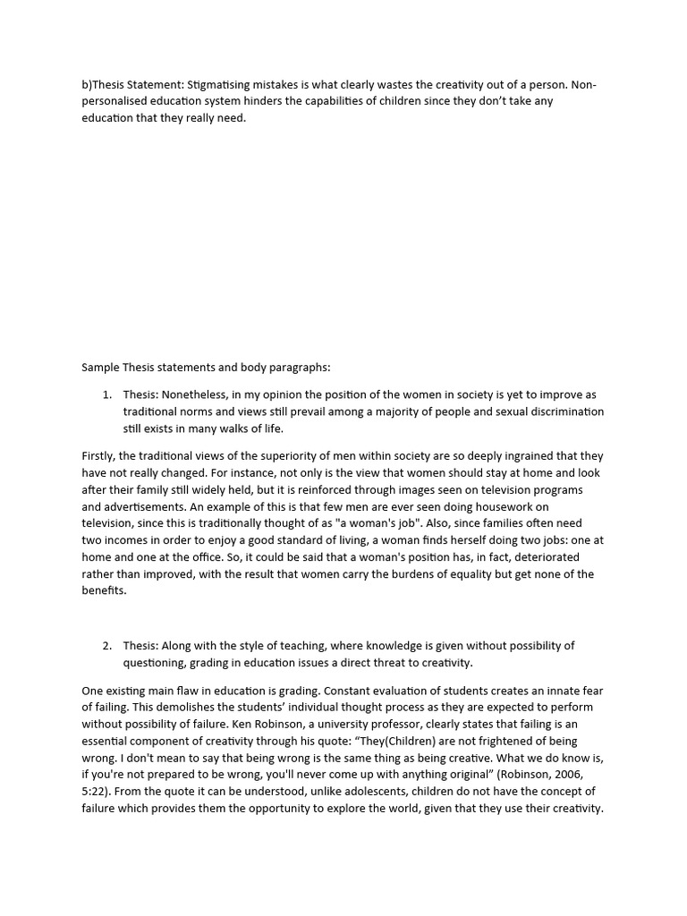 Sample Thesis Statements and Body Paragraphs | PDF | Motivation ...