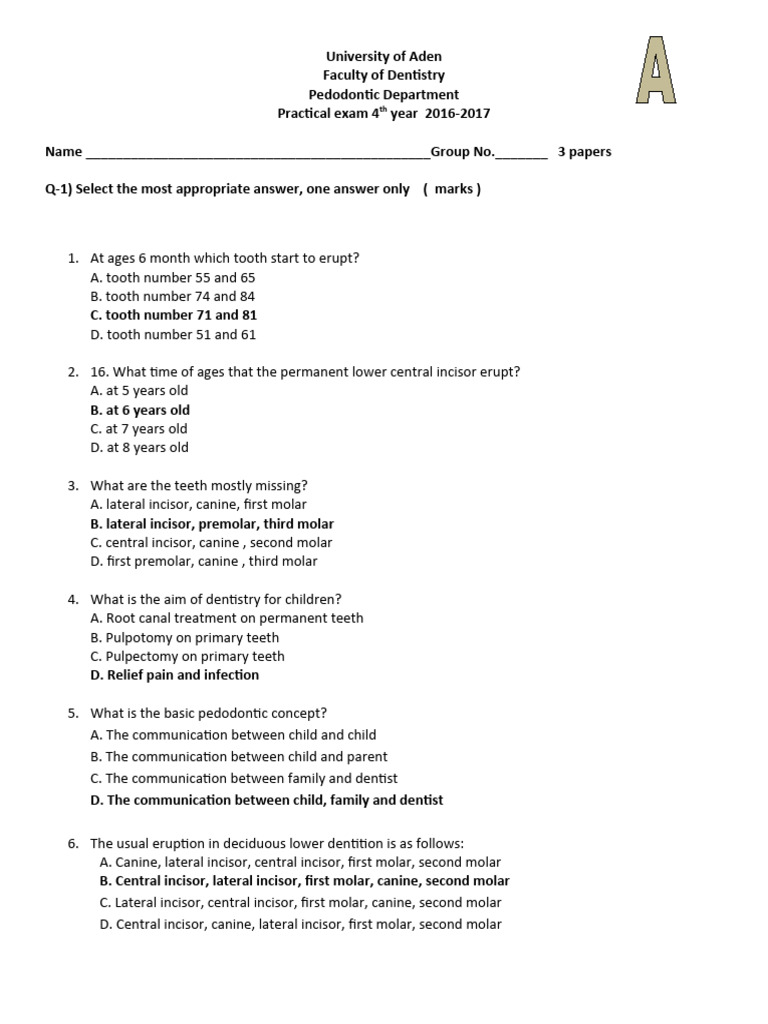 Practical Model A | PDF | Tooth | Dental Anatomy