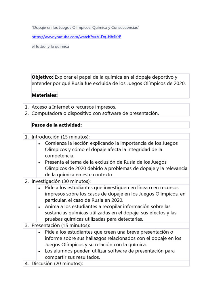 Dopaje Olímpico: Química y Consecuencias | PDF | Dopaje en el deporte ...