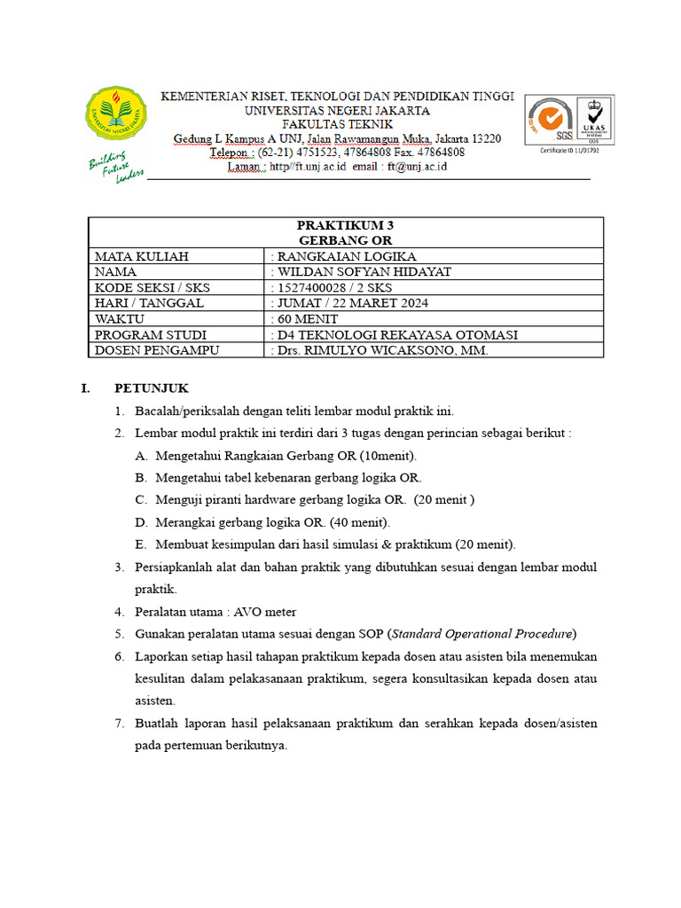 Tabel Simulasi Gerbang OR - Wildan Sofyan Hidayat | PDF | Teknologi ...