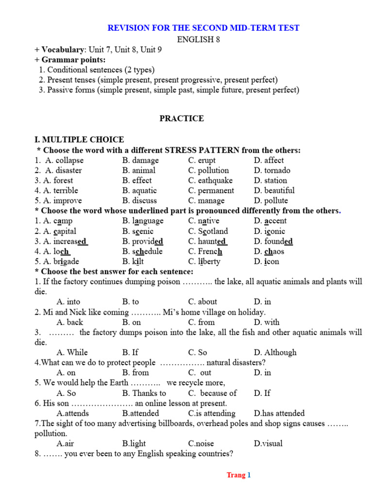 ôn tập GK2 lớp 8 | PDF | Tsunami | Air Pollution