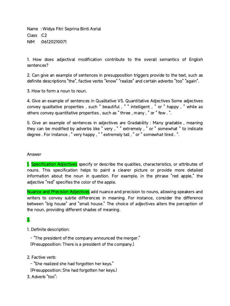 Widya Fitri Seprina Binti Asrial-Semantik 5-6 | PDF | Adjective | Semantics