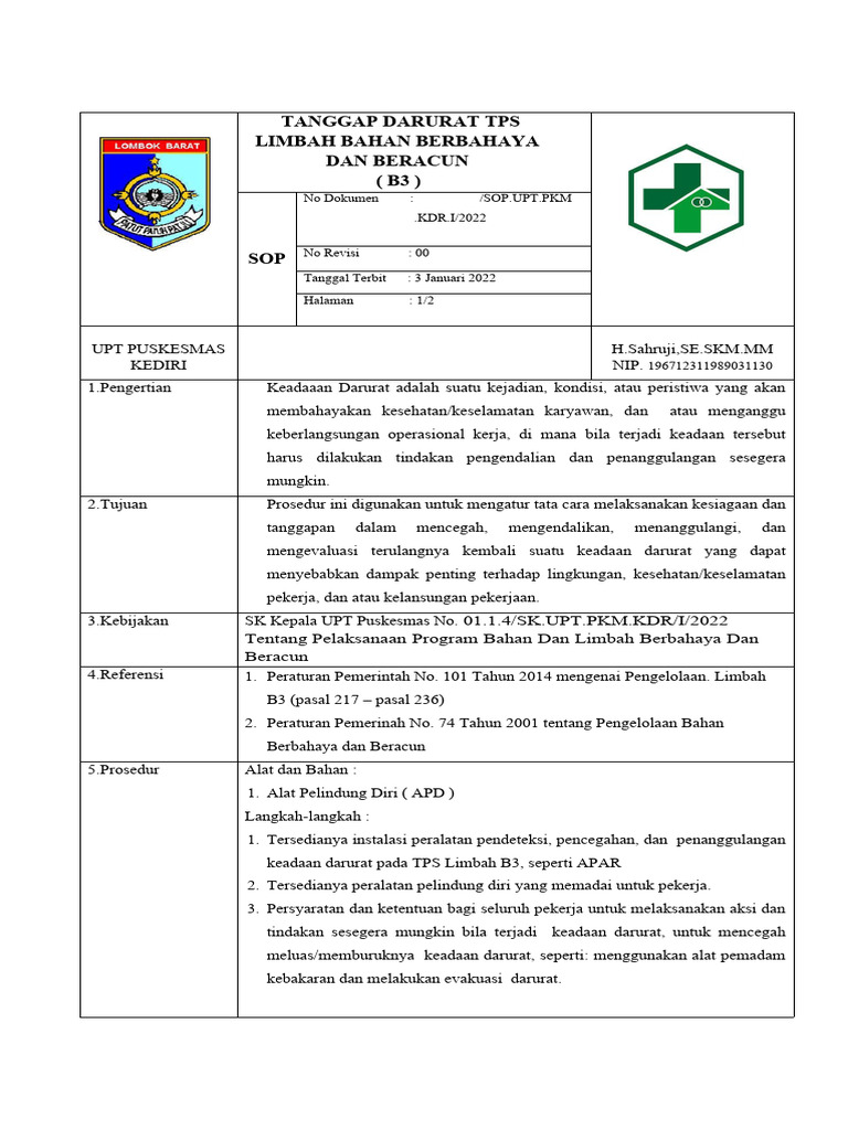 SOP Tanggap Darurat Limbah B3 | PDF | Sains & Matematika