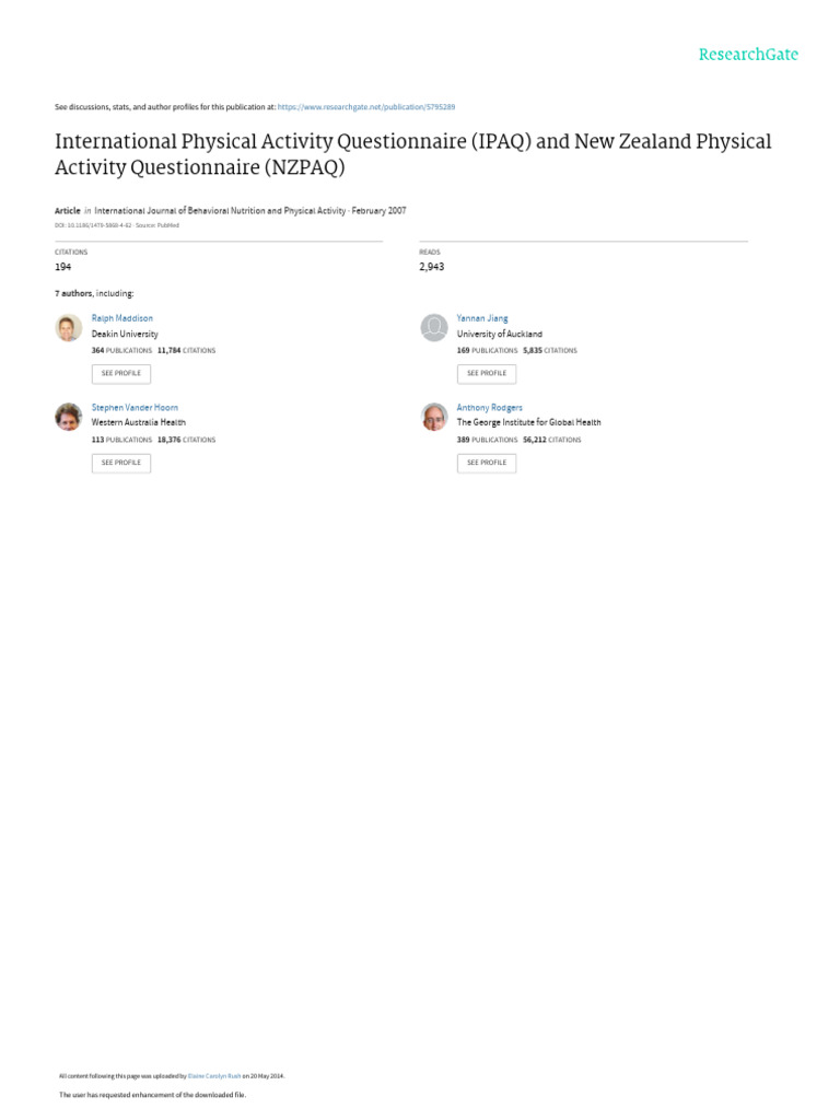 International Physical Activity Questionnaire (IPAQ) and New Zealand ...