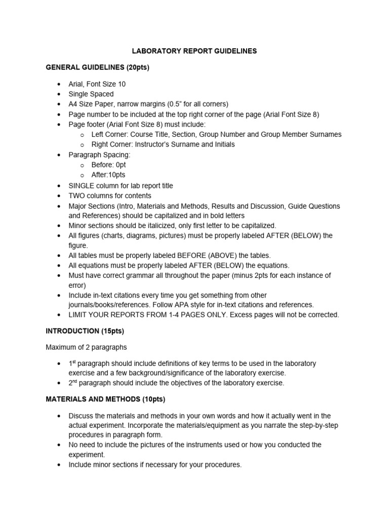 Laboratory Report Guidelines | PDF | Coefficient Of Variation