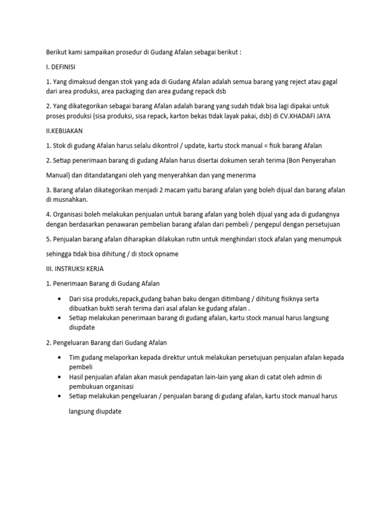 Prosedur Afalan | PDF | Pengelolaan Keuangan & Uang