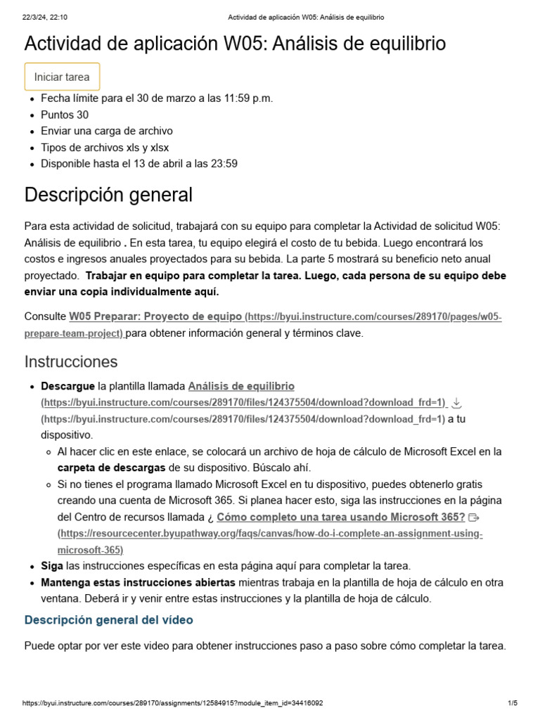 Actividad de Aplicación W05 - Análisis de Equilibrio | PDF | Microsoft | Software