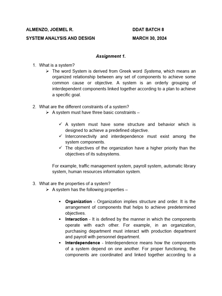 Assignment 1 - Almenzo, Joemel | Download Free PDF | System | Feedback