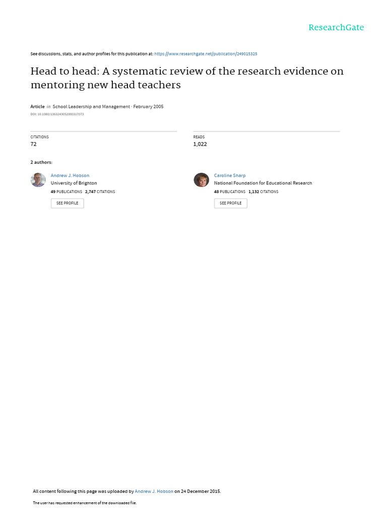 Andrew J. Hobson - Head To Head. A Systematic Review of The Research ...
