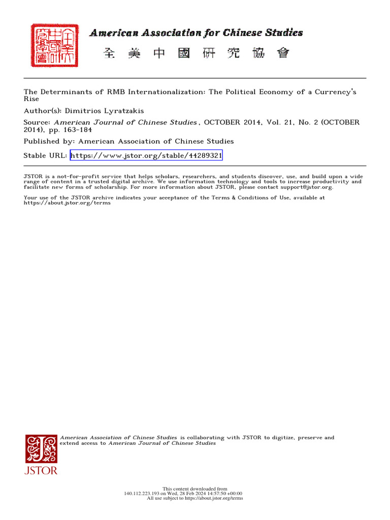Determinants of RMB Internationalization | PDF | Renminbi | Capital Account