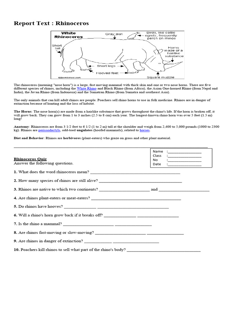 Rhinoceros Quiz | Download Free PDF | Rhinoceros