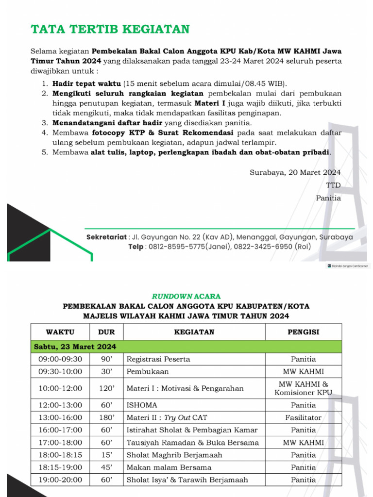 Tatib & Rundown Kegiatan Pembekalan 2024 | PDF