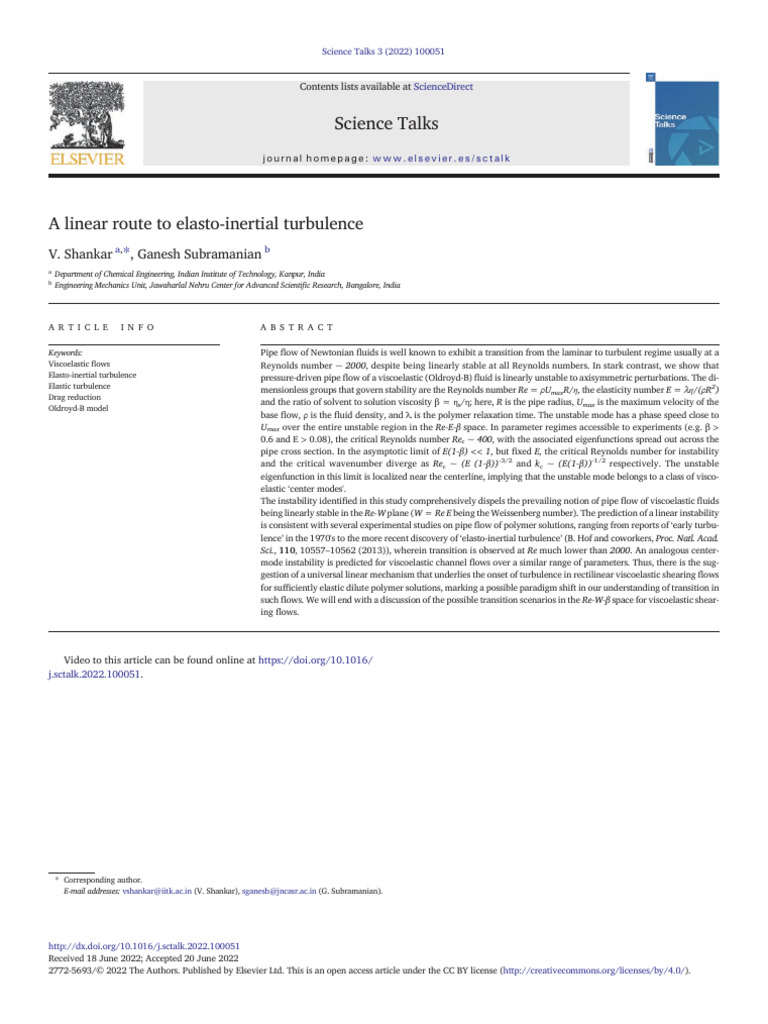A Linear Route To Elasto Inertial Turbulence - 2022 - Science Talks ...