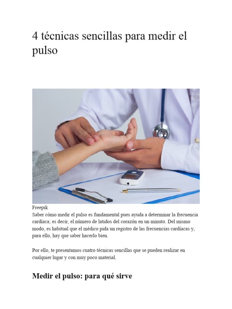 4 Técnicas Sencillas para Medir El Pulso | PDF | Legumbres | Ritmo cardiaco
