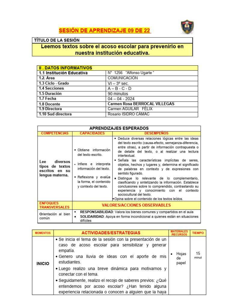 Sesión 11 3AA Leemos Textos Sobre Le Acoso Escolar para Prevenirlo ...