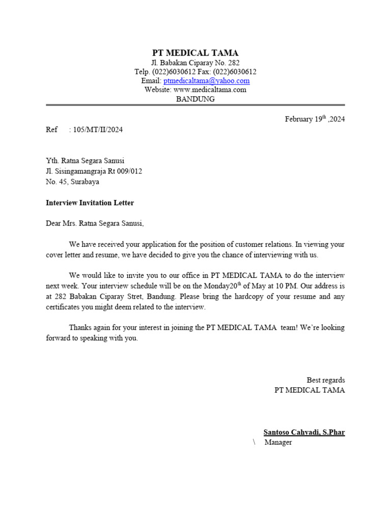 Interview Invitation for Customer Relations | PDF