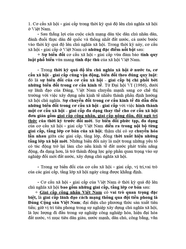 1.Cơ cấu xã hội - giai cấp trong thời kỳ quá độ lên chủ nghĩa xã hội ở Việt Nam | PDF