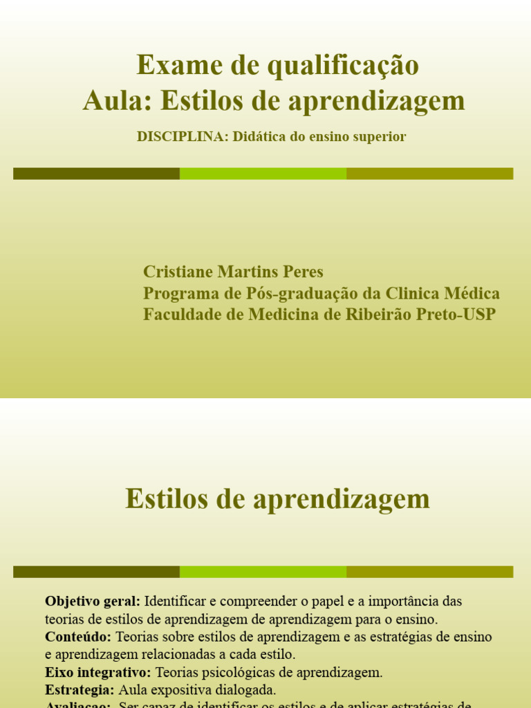 Estilos De Aprendizagem Pdf Aprendizado Estilos De Aprendizagem