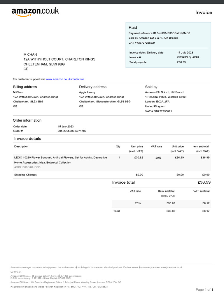 Invoice Lego Flower | PDF | Invoice | Value Added Tax