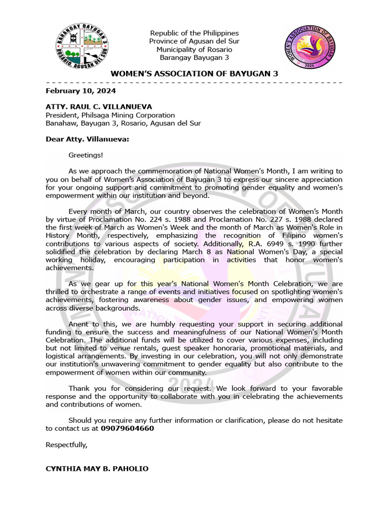 WOMENS SOLICITATION (Paholio) | PDF | Empowerment | Gender Equality