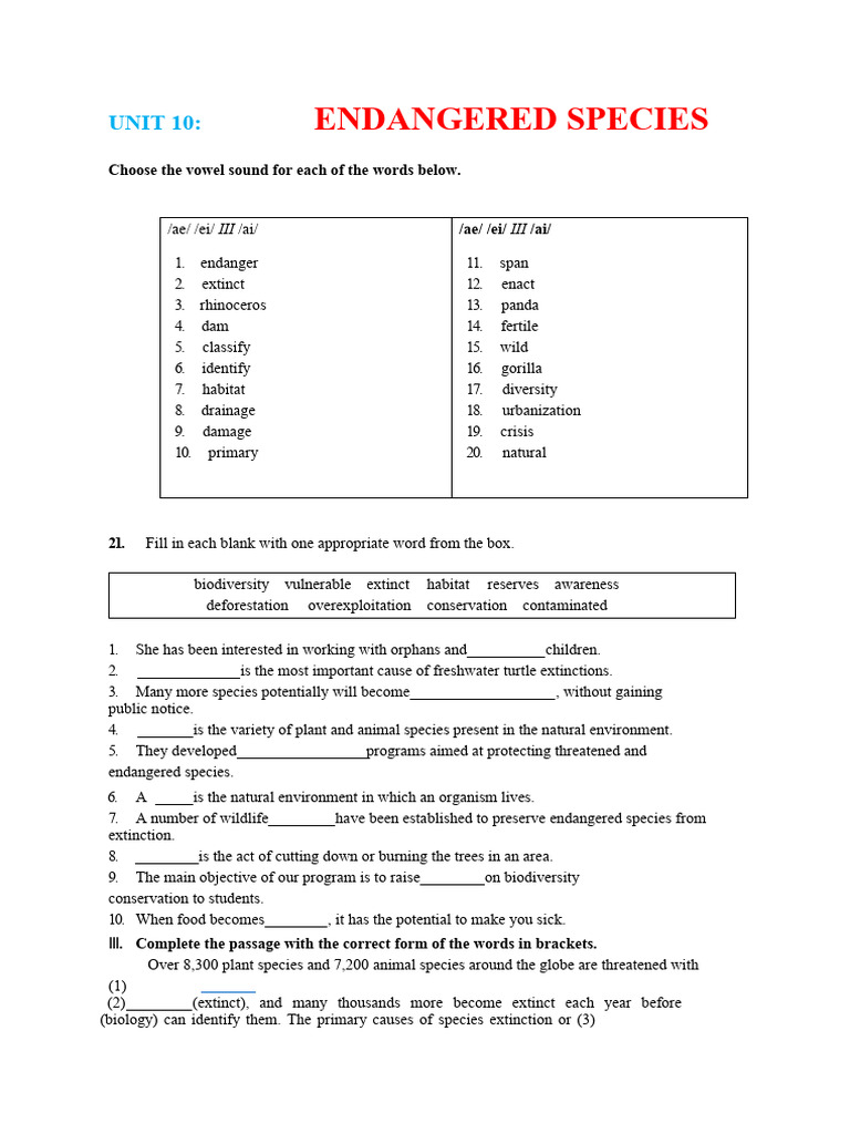 Unit 10 | Download Free PDF | Extinction | Endangered Species