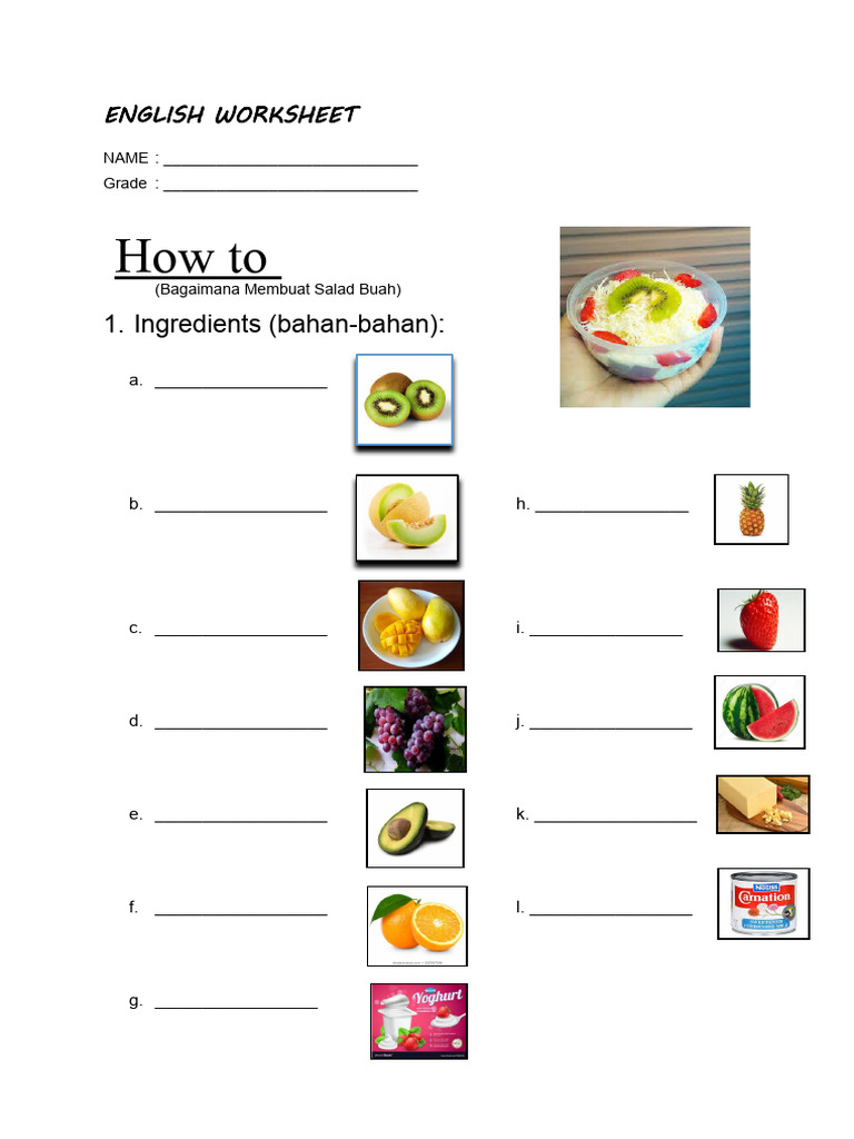 ENGLISH WORKSHEET - How - To - Make - Fruit - Salad | PDF