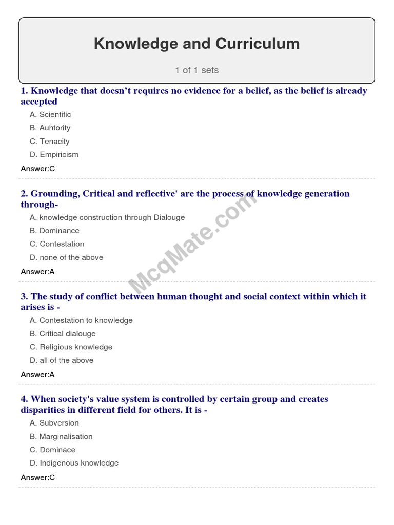knowledge-and-curriculum [set 1] | PDF | Curriculum | Knowledge
