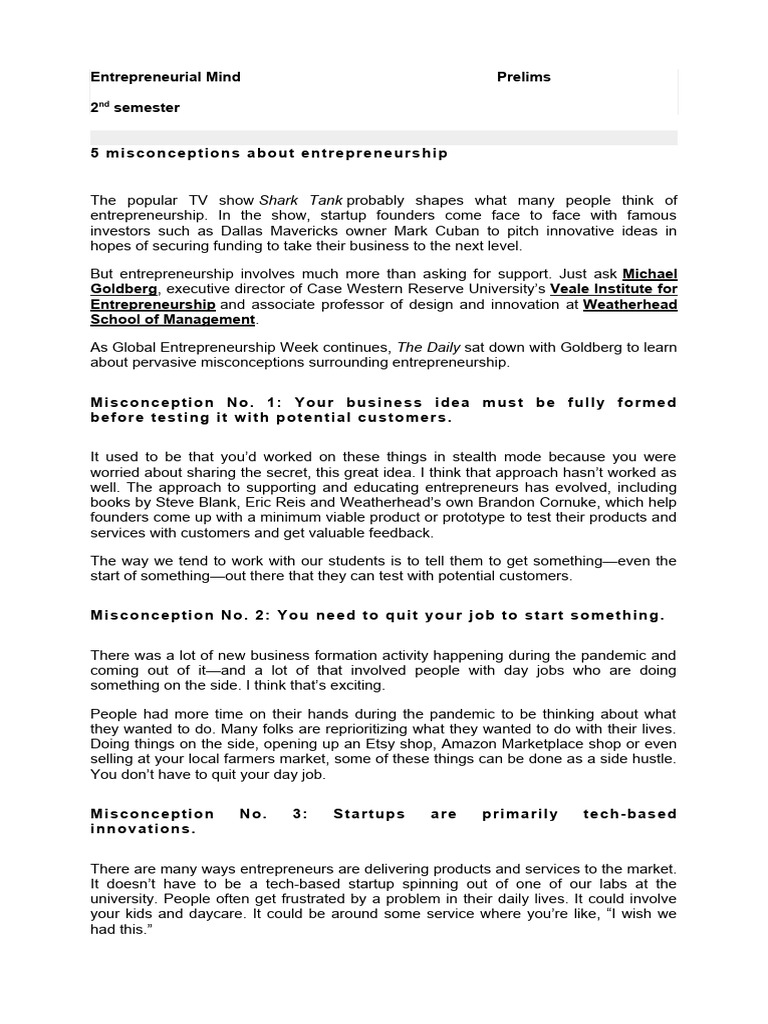 5 Misconceptions About Entrepreneurship | PDF | Entrepreneurship ...