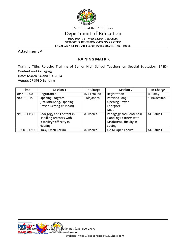 Training Matrix LSENS | PDF | Inclusion (Education) | Special Education