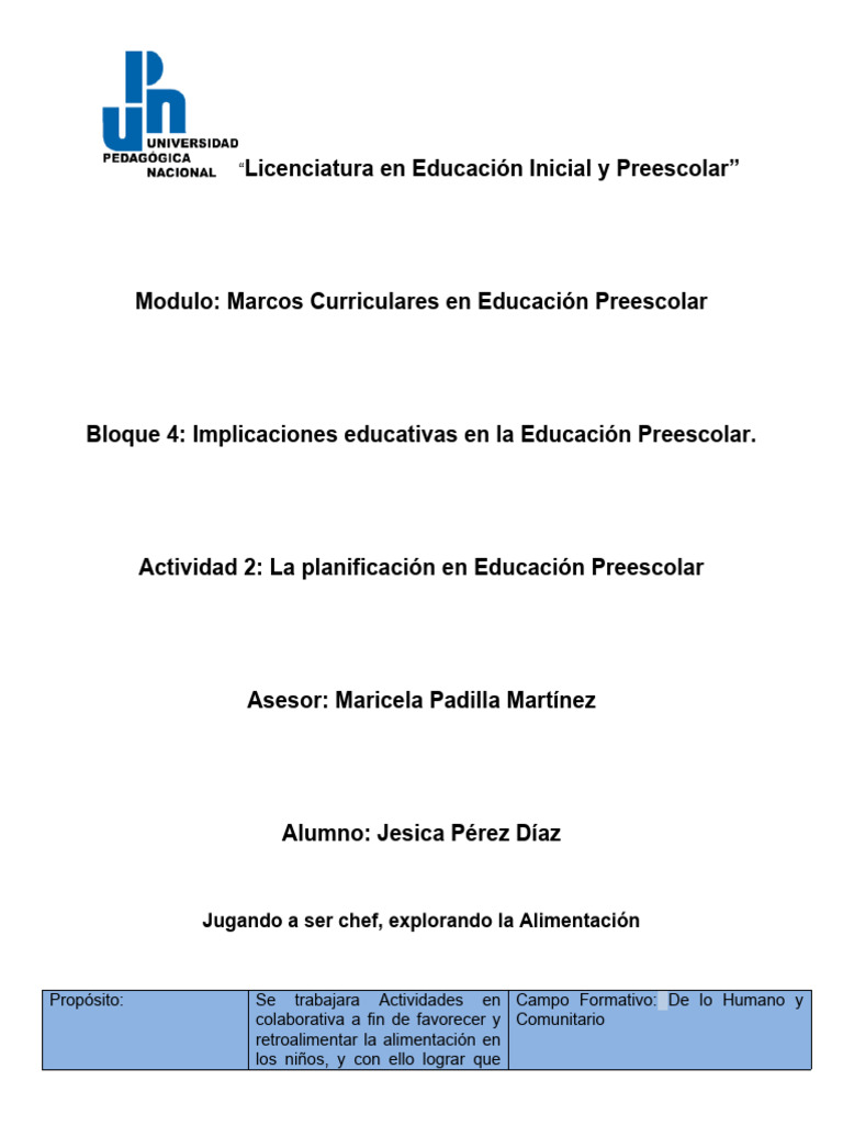 Planificación Educativa Preescolar: Alimentación y Desarrollo | PDF ...