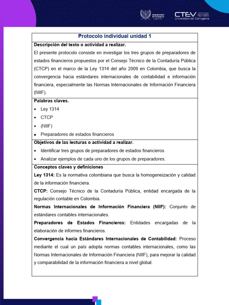 PROTOCOLO INDIVIDUAL | PDF | normas internacionales de INFORMACION FINANCIERA | Contabilidad